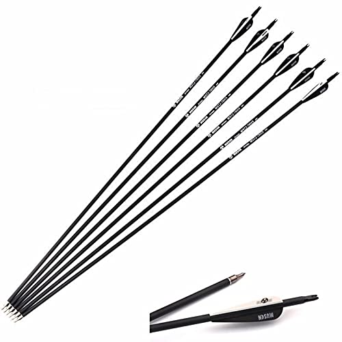 EROCK 28/30/32 Inch Carbon Archery Arrows, Spine 500 with Removable Tips, Hunting and Target Practice Arrows for Compound Bow and Recurve Bow (2 black 1 white-32 Inch, 6 Pack)