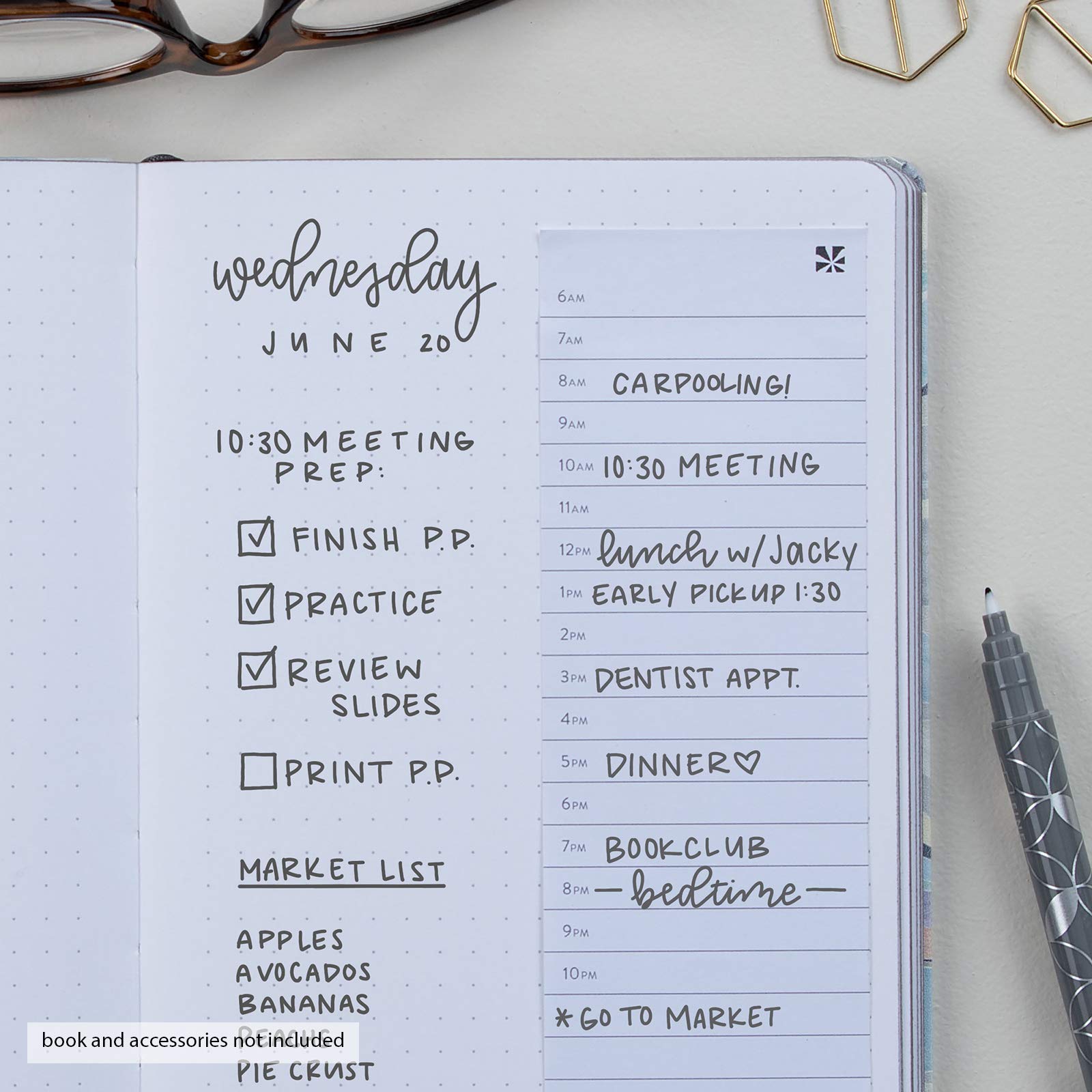 Erin Condren Designer Desk Accessories - Hourly Sticky Notepad, 20 Sheets of Paper Measuring 2.12" x 5.83". Expanded Organization for Any Notebook, Planner, Journal and More