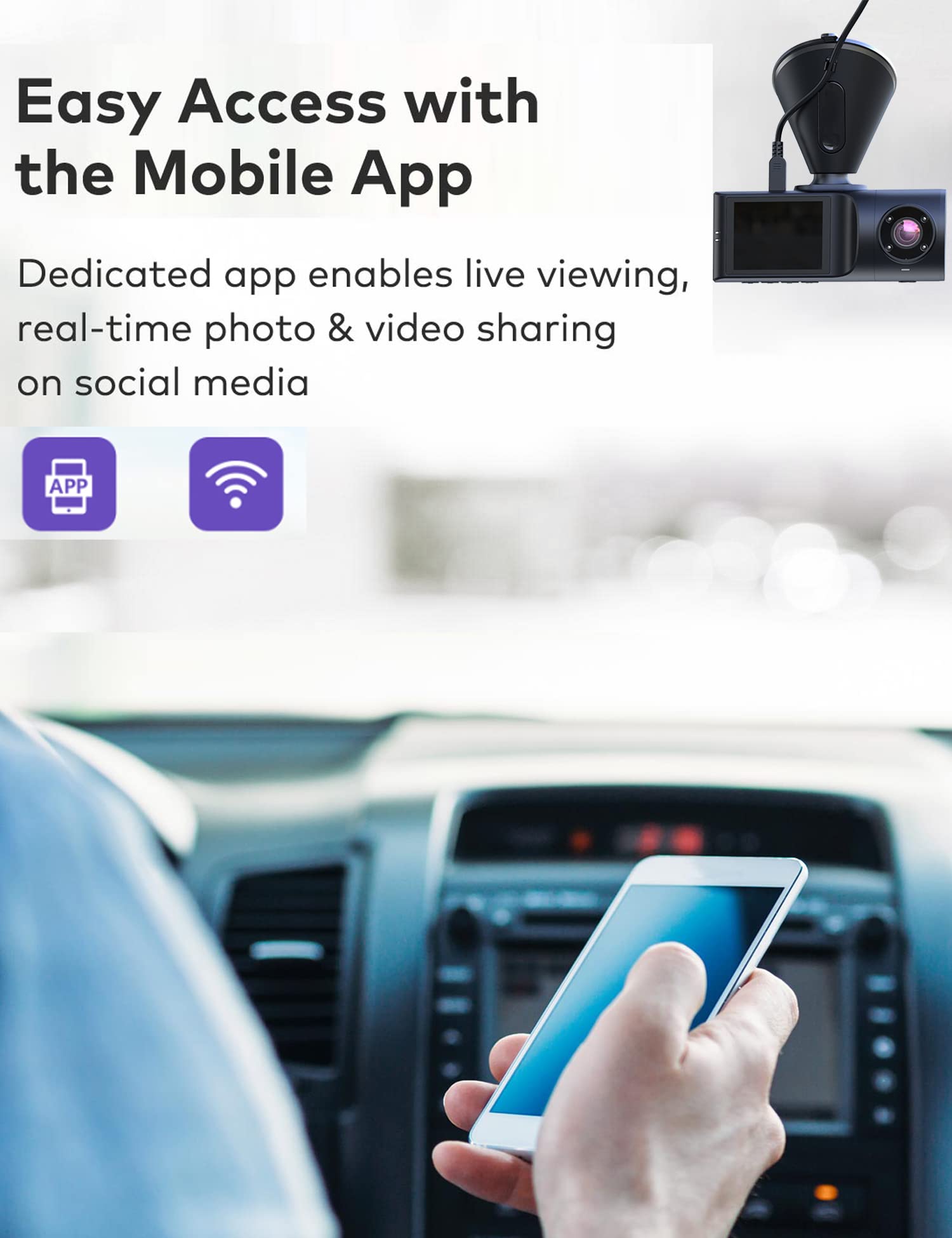 Dash Camera for Cars, Dual Dash Cam with 2K+1080P Front and Rear, 2.5K 1440P Single Front, Dual Sensor, IR Night Vision, 24 Hour Parking Mode, Built-in GPS, Support App Control