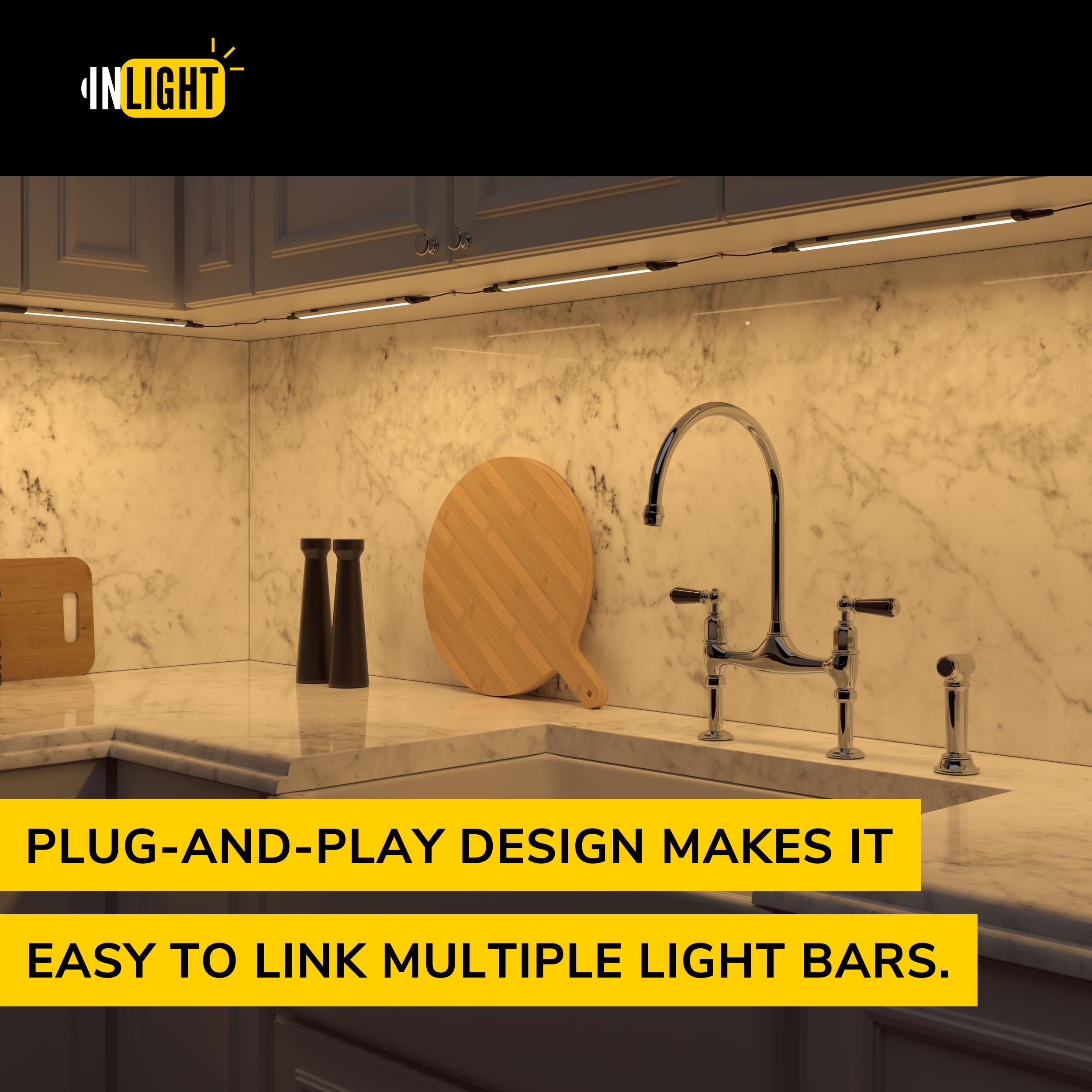 GETINLIGHT 12-inch Plug-in LED Under Counter Lights for Kitchen, Soft White 3000K, Pack of 6, IN-0110-26-SN