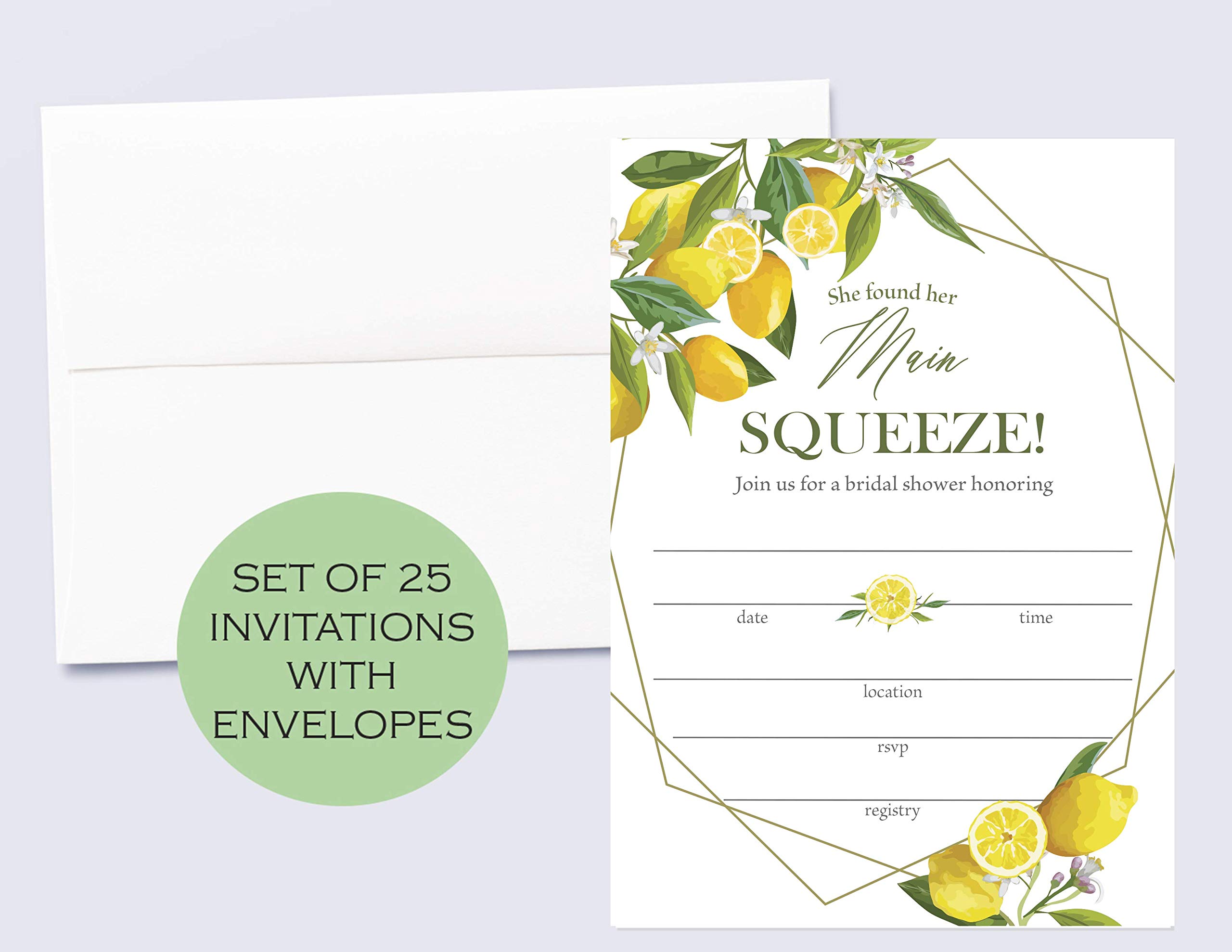 Moonrise Papery Set of 25 Lemon Theme Bridal Shower Invitations with Envelopes β Main Squeeze Bridal Shower Invitations with Envelopes