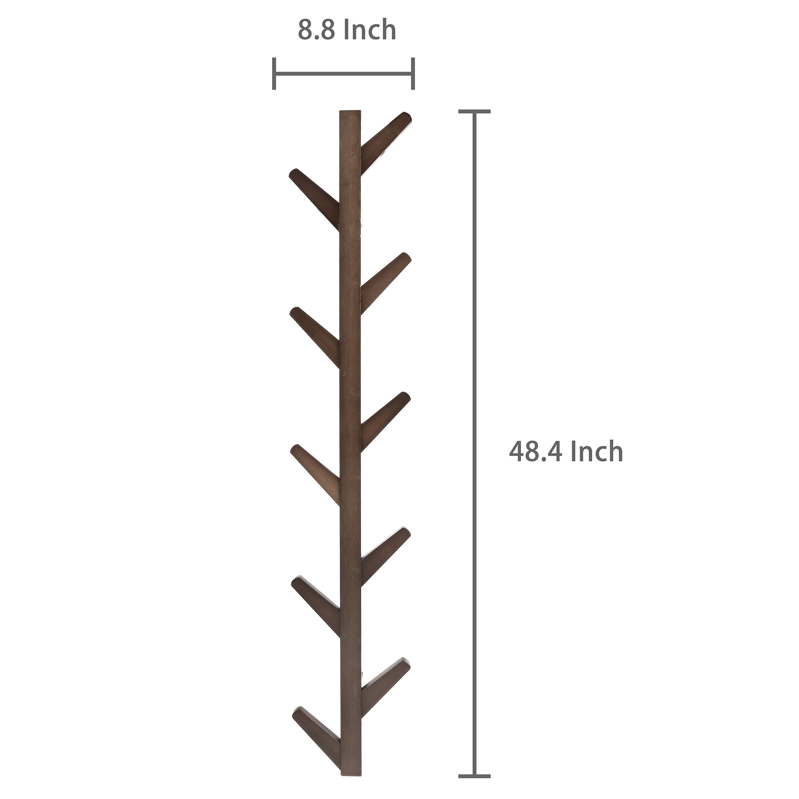 MyGift Wall Mounted Brown Bamboo Hall Tree Coat Rack, Hanging Narrow Hat Rack with 10 Peg Hooks