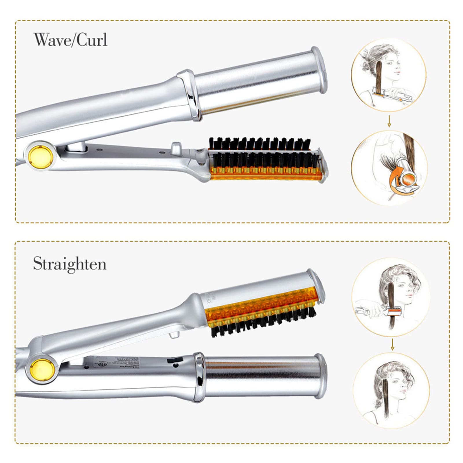 DENZED Automatic Curling Iron, Professional Hair Straightening Iron Curling Iron Straightener and Curler Styler 3 in 1 Multi Hair Styling Tool Flat Iron with Brush