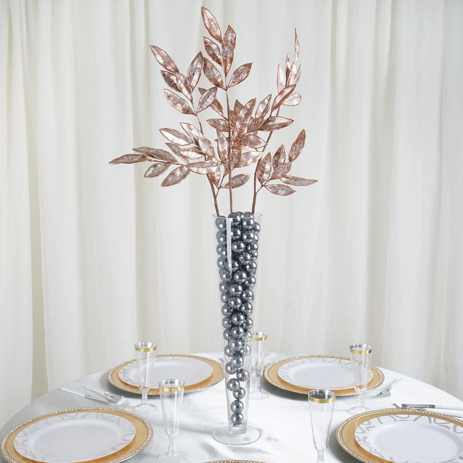 Efavormart 2 Pack | 28" Rose Gold Artificial Glittered Bay Leaf Display Filler Floral Decoration for Wedding Bouquets