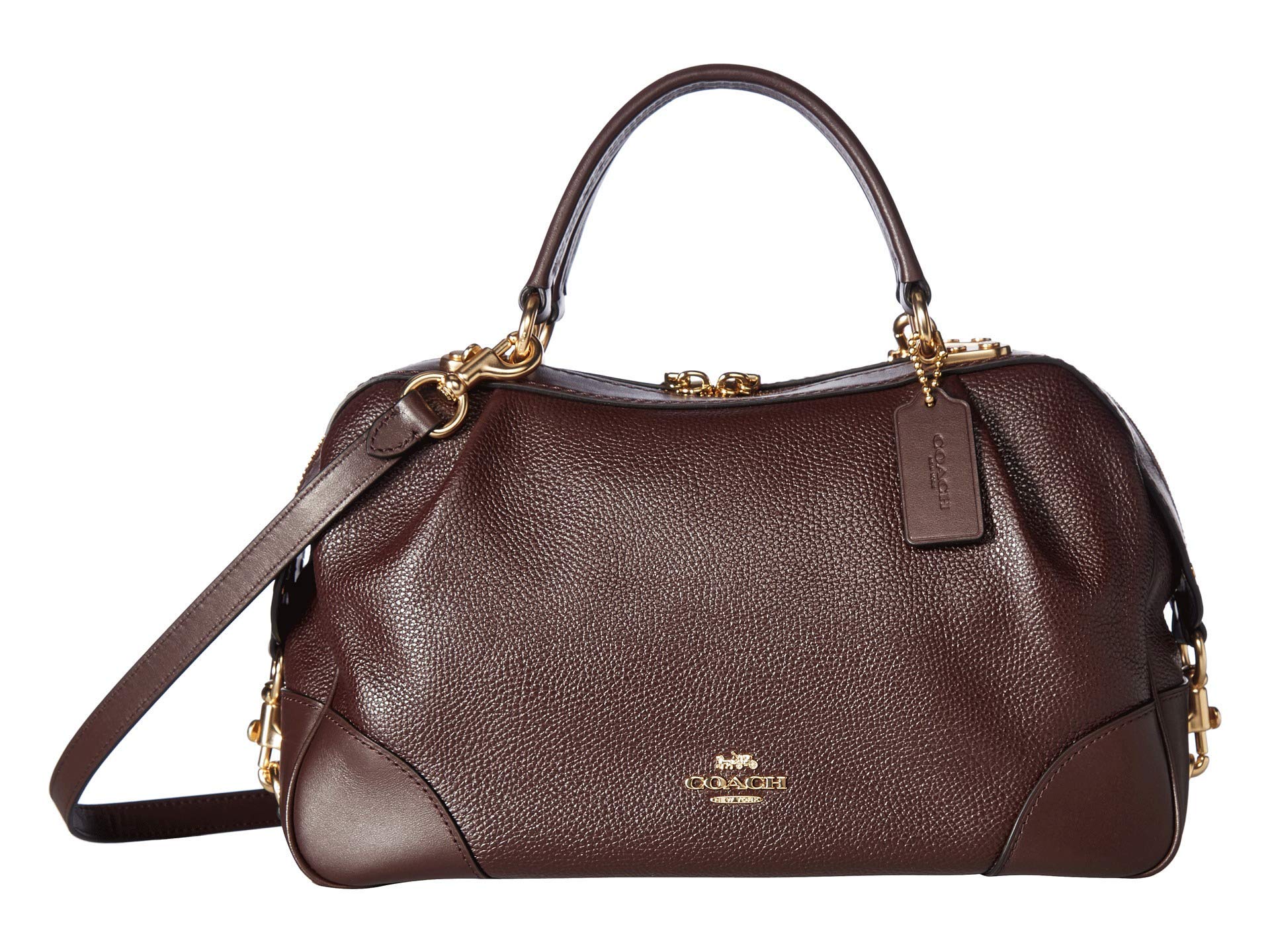 COACH Polished Pebble Leather Lane Satchel Oxblood/Gold One Size