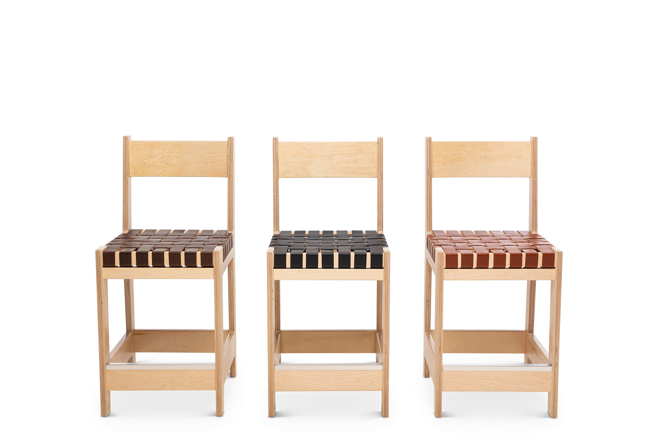 Handcrafted Counter Stool with Woven Leather Seat