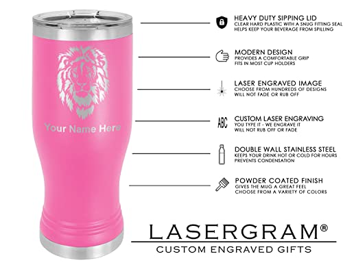 LaserGram 14oz Vacuum Insulated Pilsner Mug, Dragon, Personalized Engraving Included (Pink)