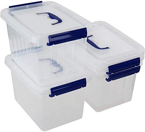 Farmoon 6 Quart Clear Storage Bin, Small Plastic Stackable Box/Cotainer with Lid and Blue Handle, 4 Packs