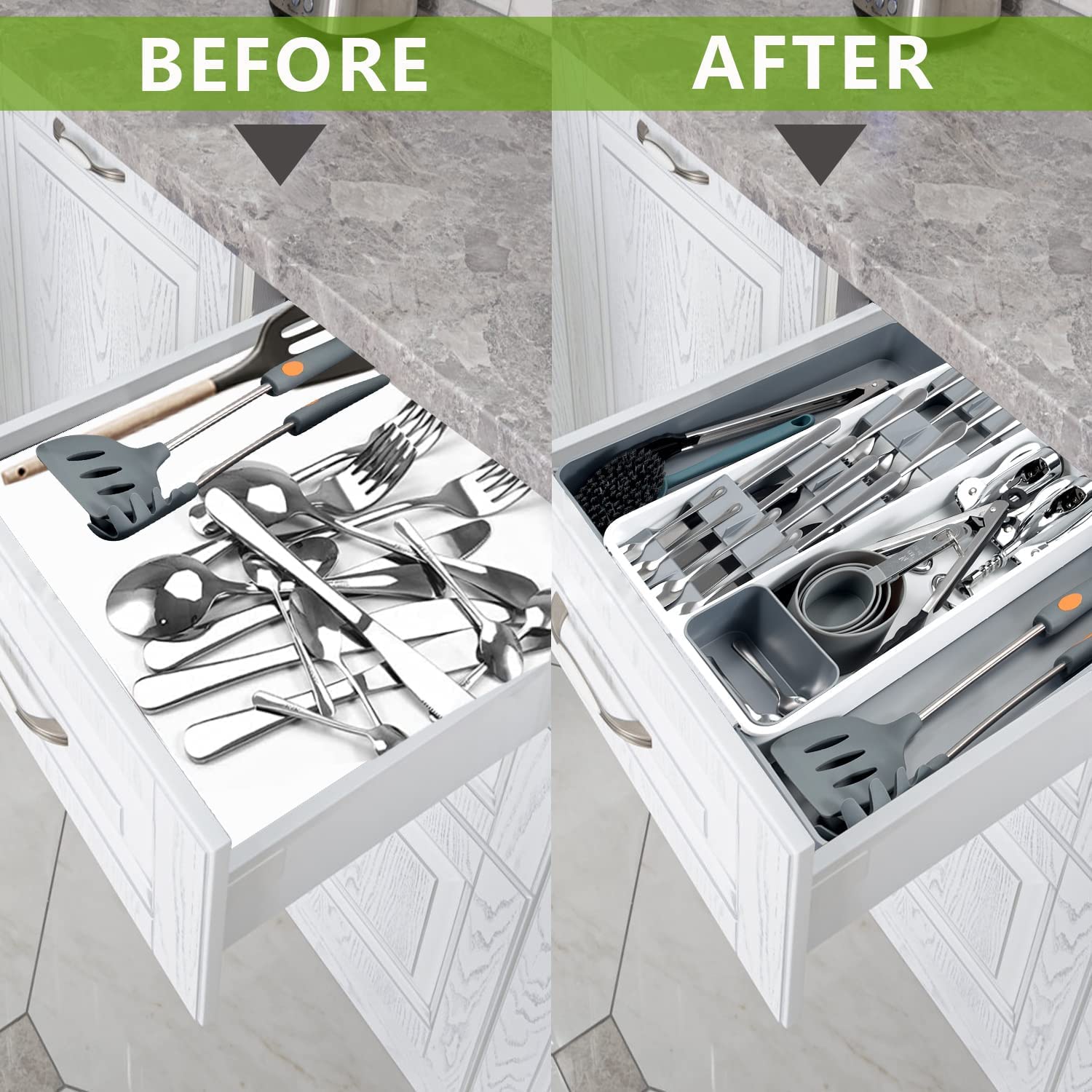 Expandable Silverware Drawer Organizer,Adjustable Kitchen Drawer Organizer with 8 Compartments,Compact Utensil Organizer,Multi-Purpose Cutlery Organizer,Large Capacity Utensil Tray for Spoons,Knives