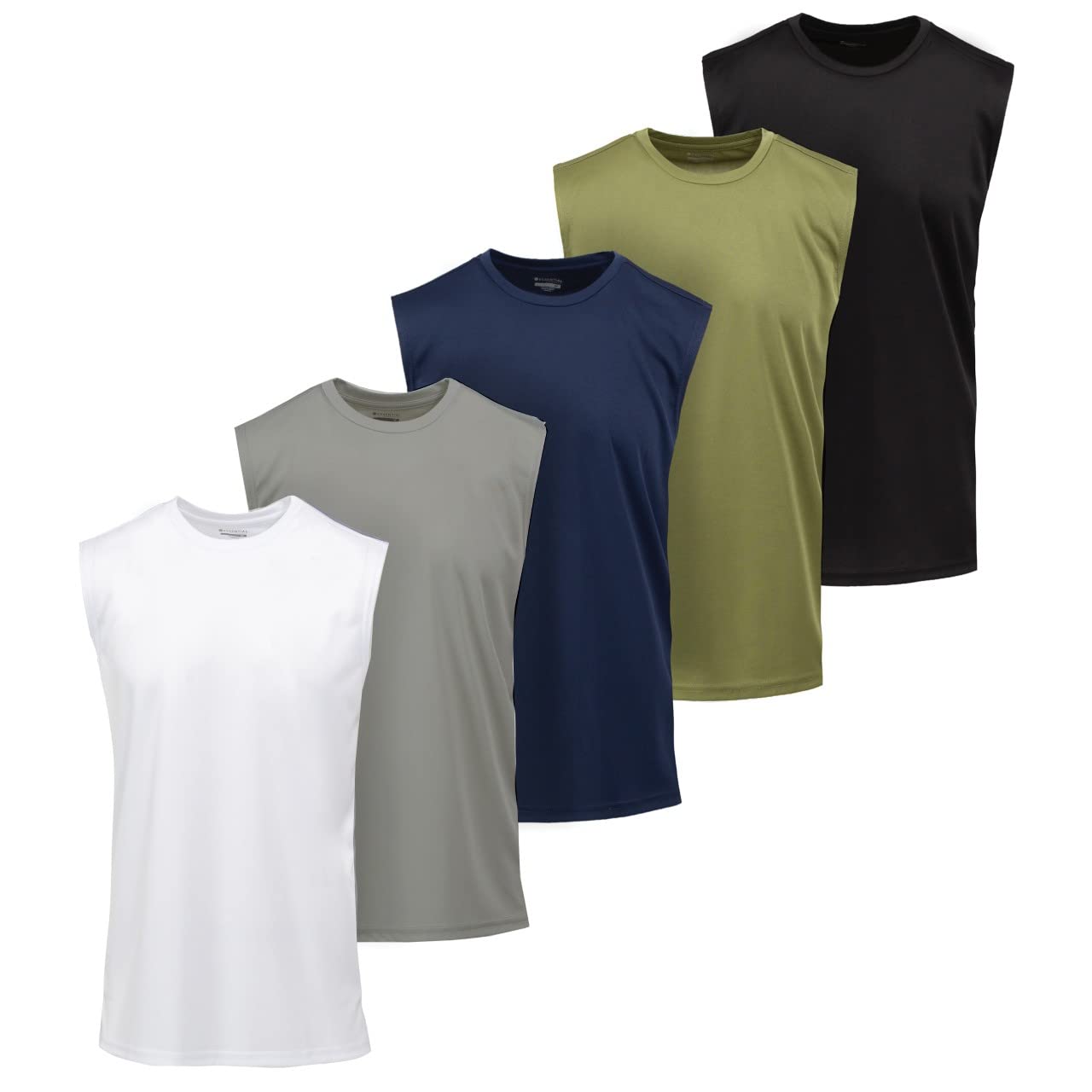 Essential Elements 5 Pack: Men's Active Quick-Dry Athletic Workout Training Gym Muscle Sleeveless Tank Top (Large, Assorted 2)