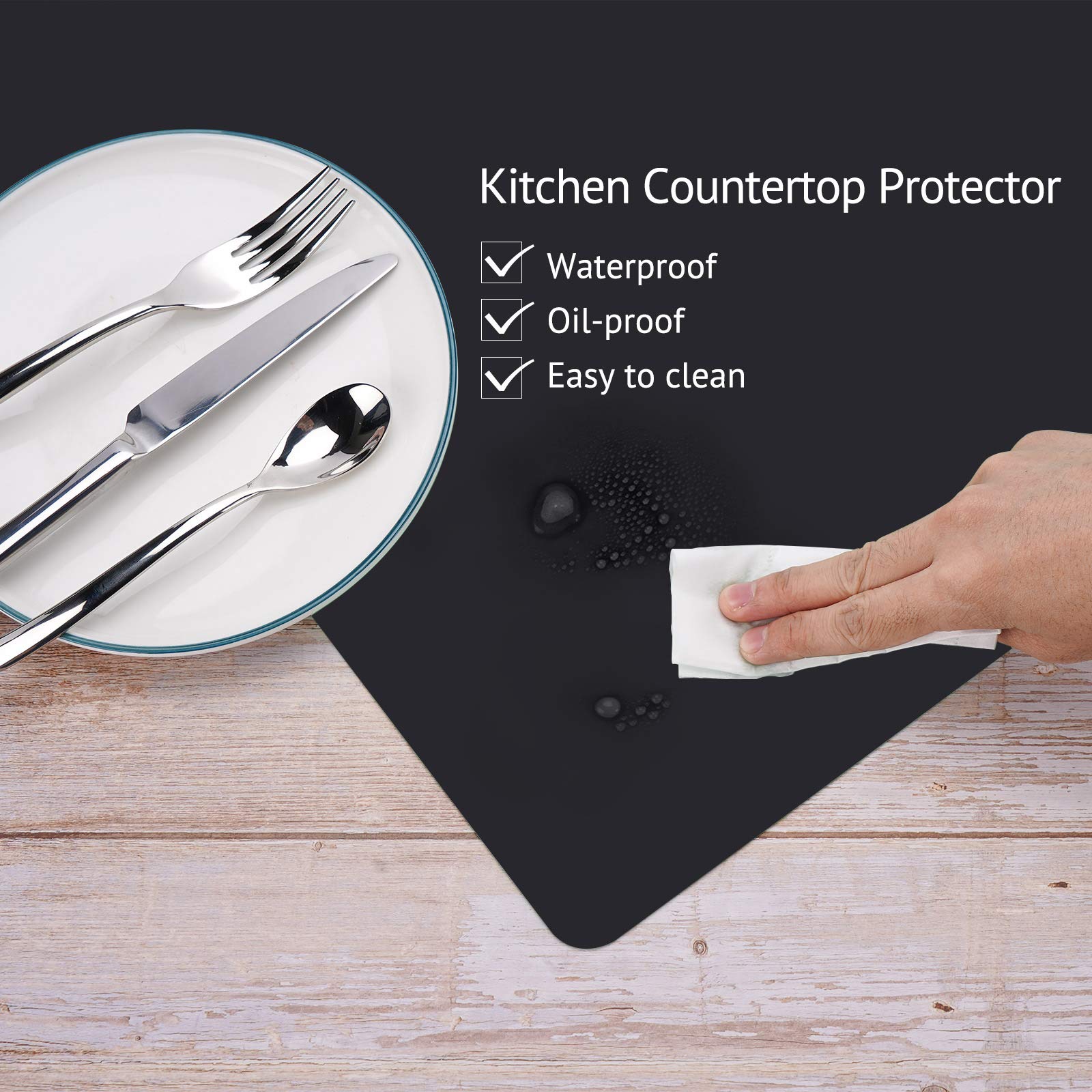 Gartful Silicone Mats for Kitchen Counter, Thicker 0.06", 25 x 17 inches Multipurpose Table Mat, Silicone Pad Desk Work Mat, Nonstick Nonskid Heat-Resistant Pad, Placemat, Black