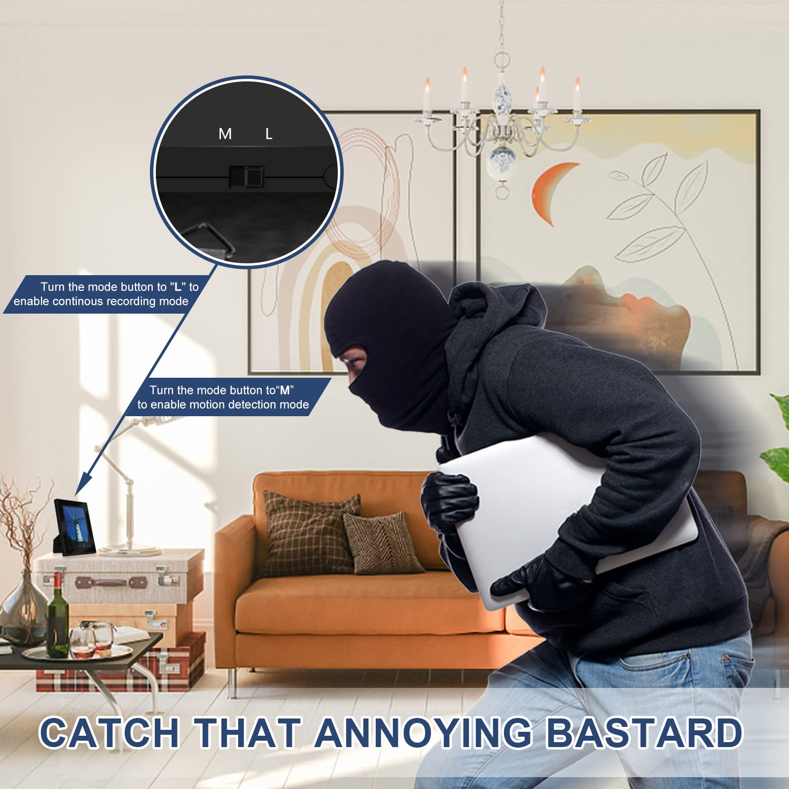 Hidden Camera Photo Frame, 1080P Indoor Mini Spy Surveillance Camera with Motion Detection, No WiFi Needed Nanny Cam for Home and Office