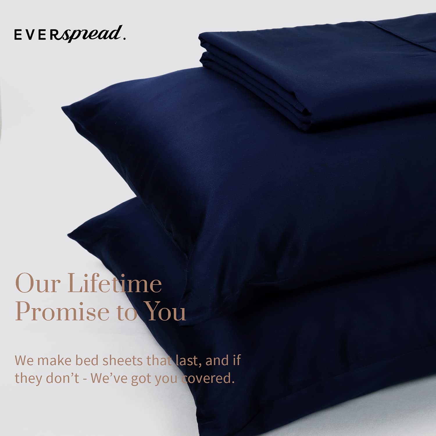 Everspread 300 Thread Count Cotton Bed Sheets (4 Piece Sheet Set) - Queen Size, Navy Blue. 100% Natural Long Staple Cotton Bedding, Ultra-Soft & Silky Sateen Weave. Fits Mattress up to 16 inches