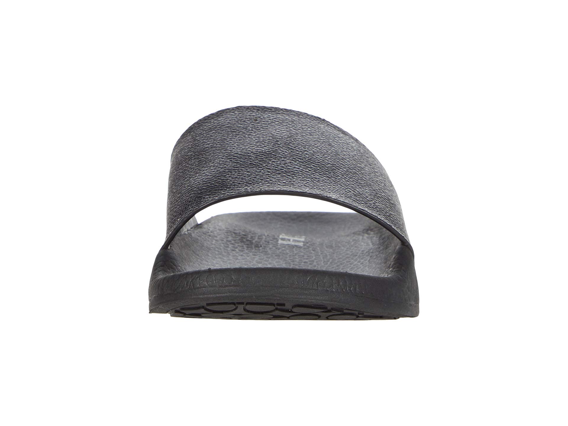 Coach® Udele Slides for Women – Textured Leather Upper – Round Toe Silhouette – Synthetic Outsole Charcoal/Black Mixed Material 9 M