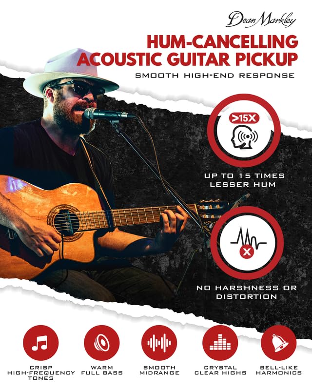 Dean Markley Pro Mag Grand Acoustic Guitar Humbucker Pickups, Maple Wood Design Active Soundhole Pickup Ebony Finish, Hum-Cancelling Acoustic Guitar Pickup for Studio Recording and Live Performance