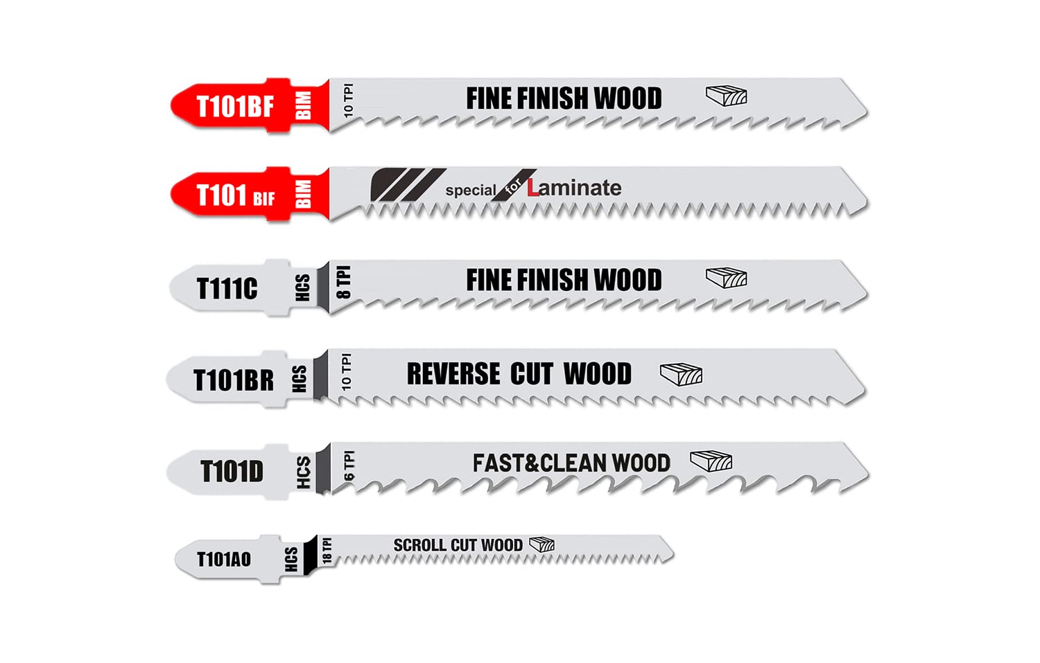 FOXBC Jigsaw Blades for Wood, T-Shank, 18 Pack (T101BR, T101AO, T101BF, 101BIF, T101D, T111C)
