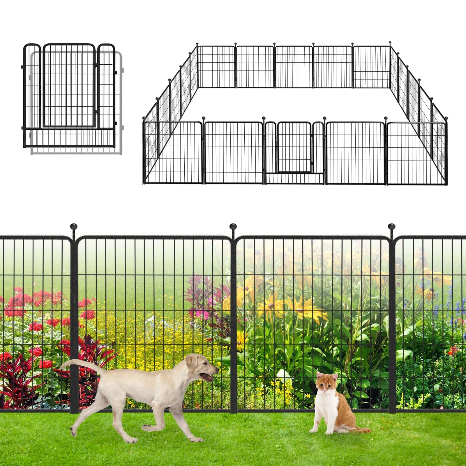 Decorative Garden Metal Fence 46ft (L)×32in(H) 20 Panels Heavy Duty Iron Wire Animal Barrier Temporary No Dig Fence Landscape Edging Privacy Fencing for Yard, Outdoor, Dog, Patio, Flower Bed