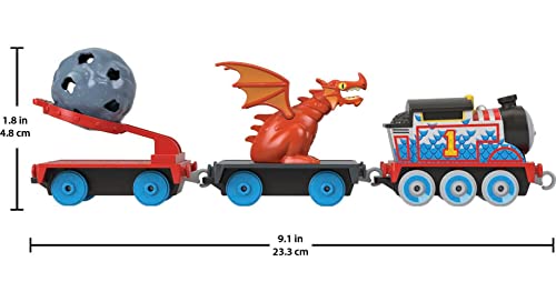 Fisher-Price Thomas & Friends Diecast Toy Train Medieval Thomas Push-Along Engine With Boulder Launcher For Preschool Kids Ages 3+ Years