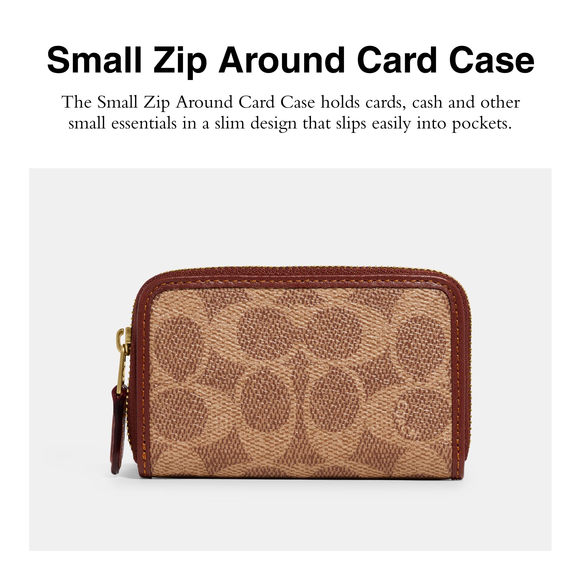 Coach Women's Coated Canvas Signature Small Zip Around Card Case, Tan Rust, One Size