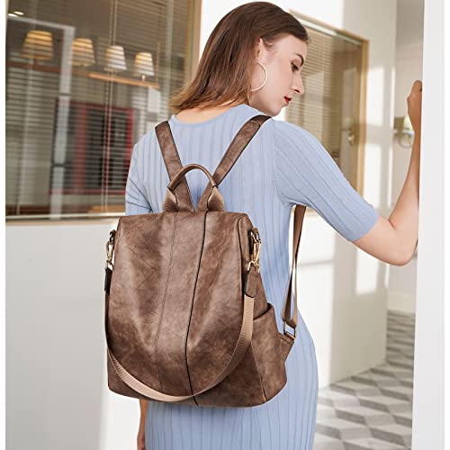 FOXLOVER Backpack Purse for Women Large Womens Backpack Leather Travel Backpack Fashion Backpack Purse Designer Ladies Shoulder Bags(Brown B)