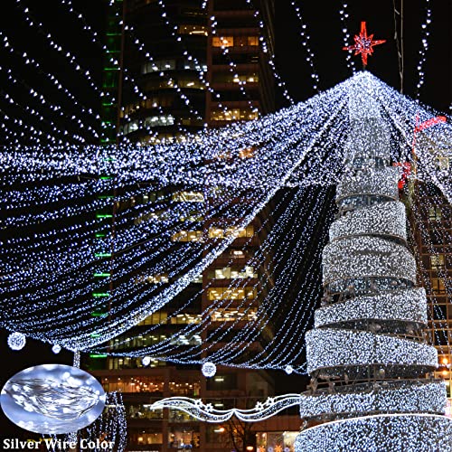 Hemasxing 2 Pack Solar Fairy Lights Waterproof Outdoor, 33ft 100 LED 8 Modes Solar String Lights for Porch Balcony Garden Patio Christmas Decoration (White)