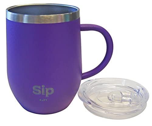 PINK SIP EAZY'S 12oz 18/8 StainlessSteel Insulated Cup, Handle & Lid - Keeps your Drinks Hot up to 6 hours Cold up to 24hour - Coffee, Tea, Beer, Water, Wine - Arrives Boxed for easy Gifting!