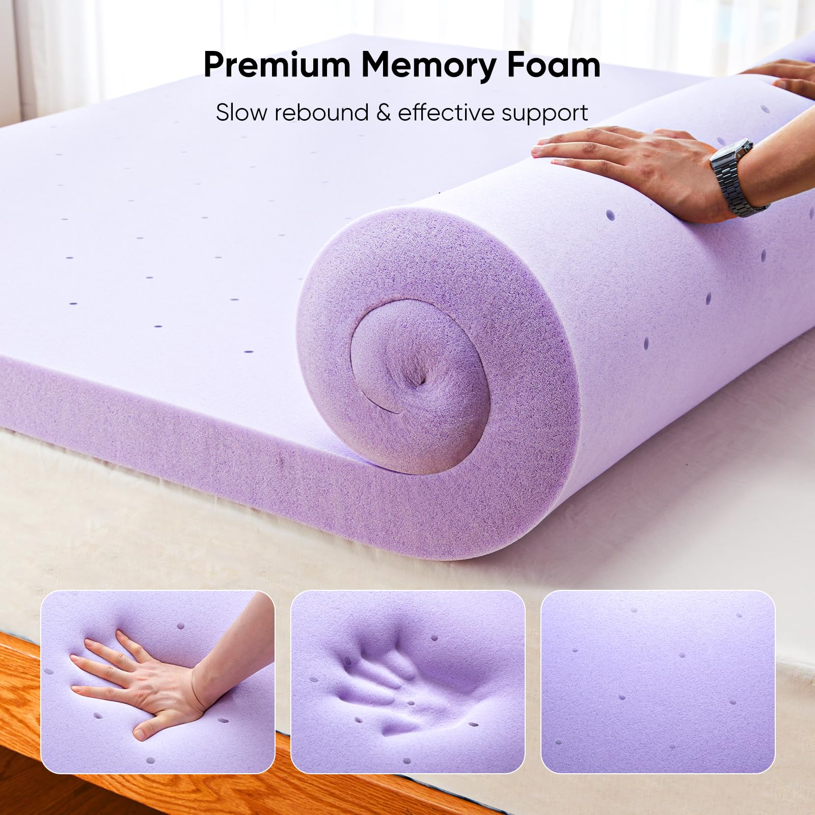 Marsail 2-inch Queen Memory Foam Mattress Topper with Lavender Scent, Gel Infused Cooling Mattress Topper, Soft Mattress Topper for Sleeper Sofa, RV, Camper, CertiPUR-US Certified