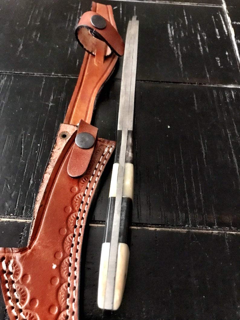 Damascus Knife 12" Tactical Knife 100% Hand Forged Full Tang Hunting Knife with Bull Horn & Camel Bone Handle Perfect for Camping, Hunting, Indoor, Outdoor Activities