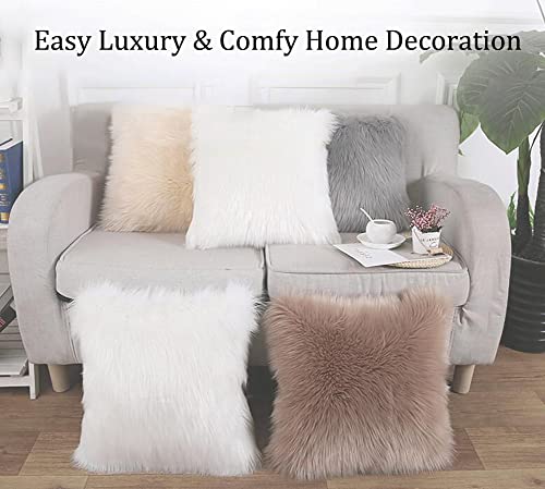 seemehappy 18" x 18" Khaki Fluffy Throw Pillow Cover with Insert Included Faux Fur Throw Pillows Decorative Fuzzy Pillows Furry Pillows Cushions for Chair Couch Bedroom