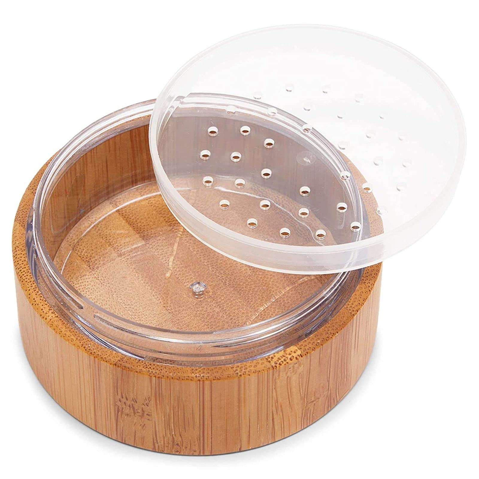 Empty Bamboo Powder Container with Sifter and Powder Puff (30 ml)