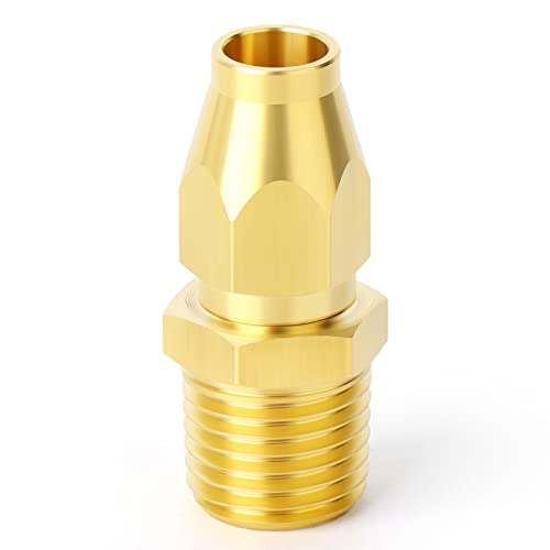 GASHER 5PCS Brass Pneumatic Replacement Fitting, Reusable Hose End Repair Fitting 1/4" Barb(Suitable for 1/4" ID,5/16" OD air hose) x 3/8" NPT Rigid