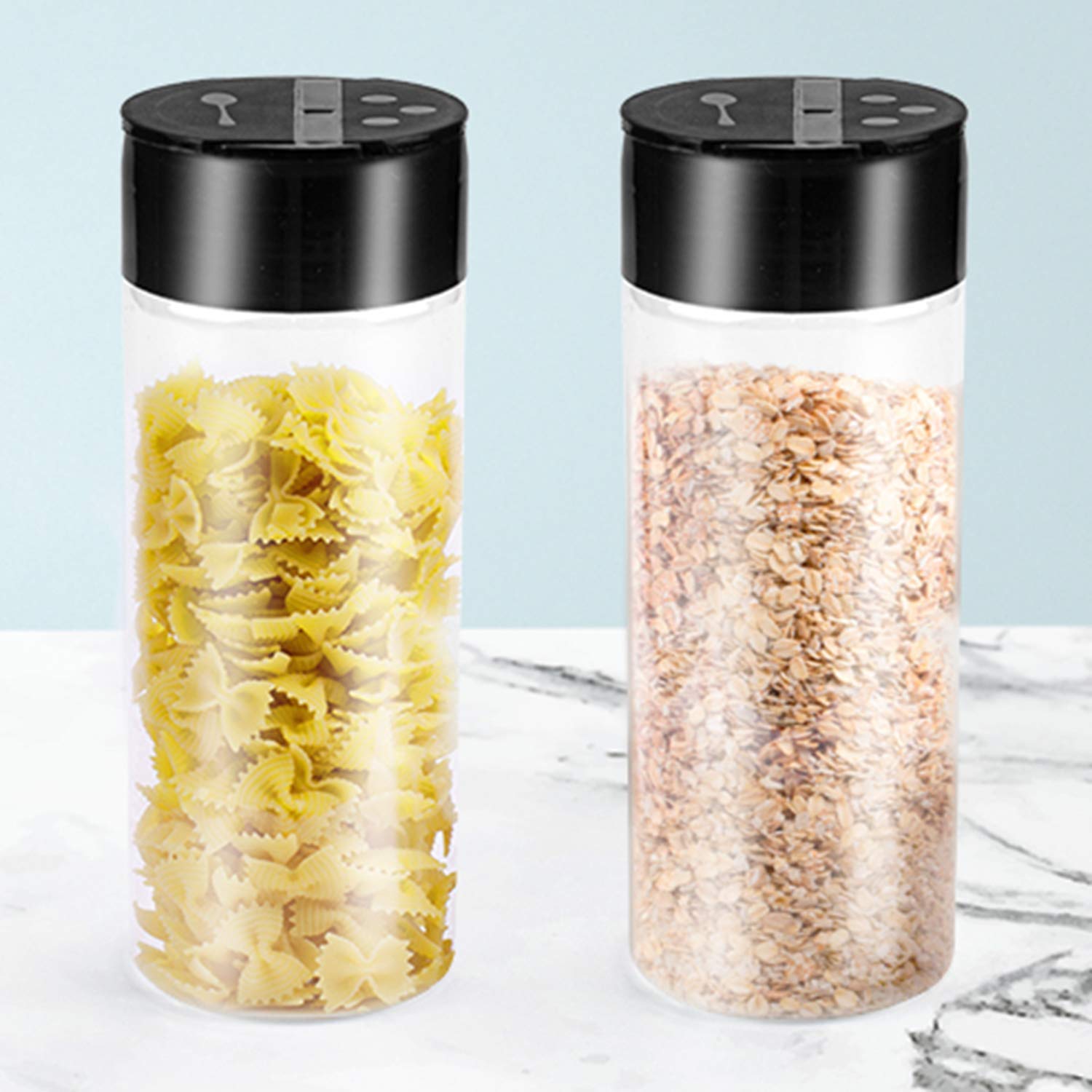 Foraineam 16 Pack - 17 oz. (500ml) Plastic Spice Jars Containers Bottles with Black Flip Cap To Pour Or Sifter Shaker - Perfect for Storing Spice, Powders and Herbs