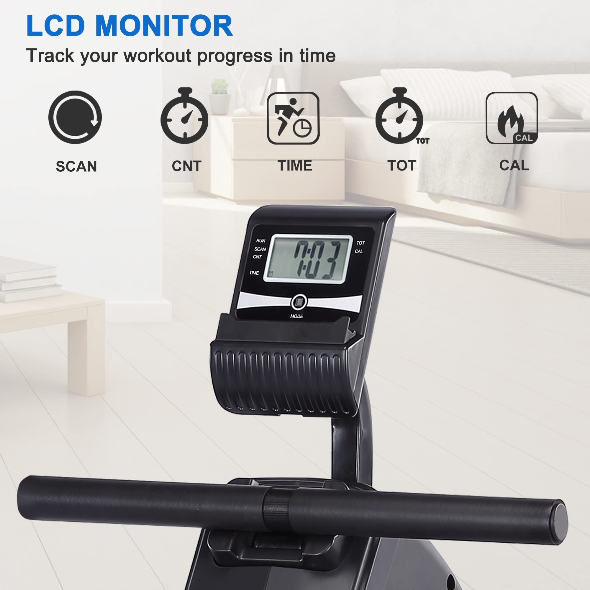 ECHANFIT Magnetic Rowing Machine with Bluetooth Fitness App for Home Use, Foldable Rower 350 LB Max Weight Capacity with LCD Monitor for Full Body Workout
