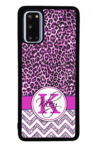 Pink Leopard Skin Personalized Black Rubber Phone Case Compatible With Samsung Galaxy S23 S23+ Ultra S22 S22+ S21 S21FE S21+ S20FE S20+ S20 Note 20 S10 S10+ S10e