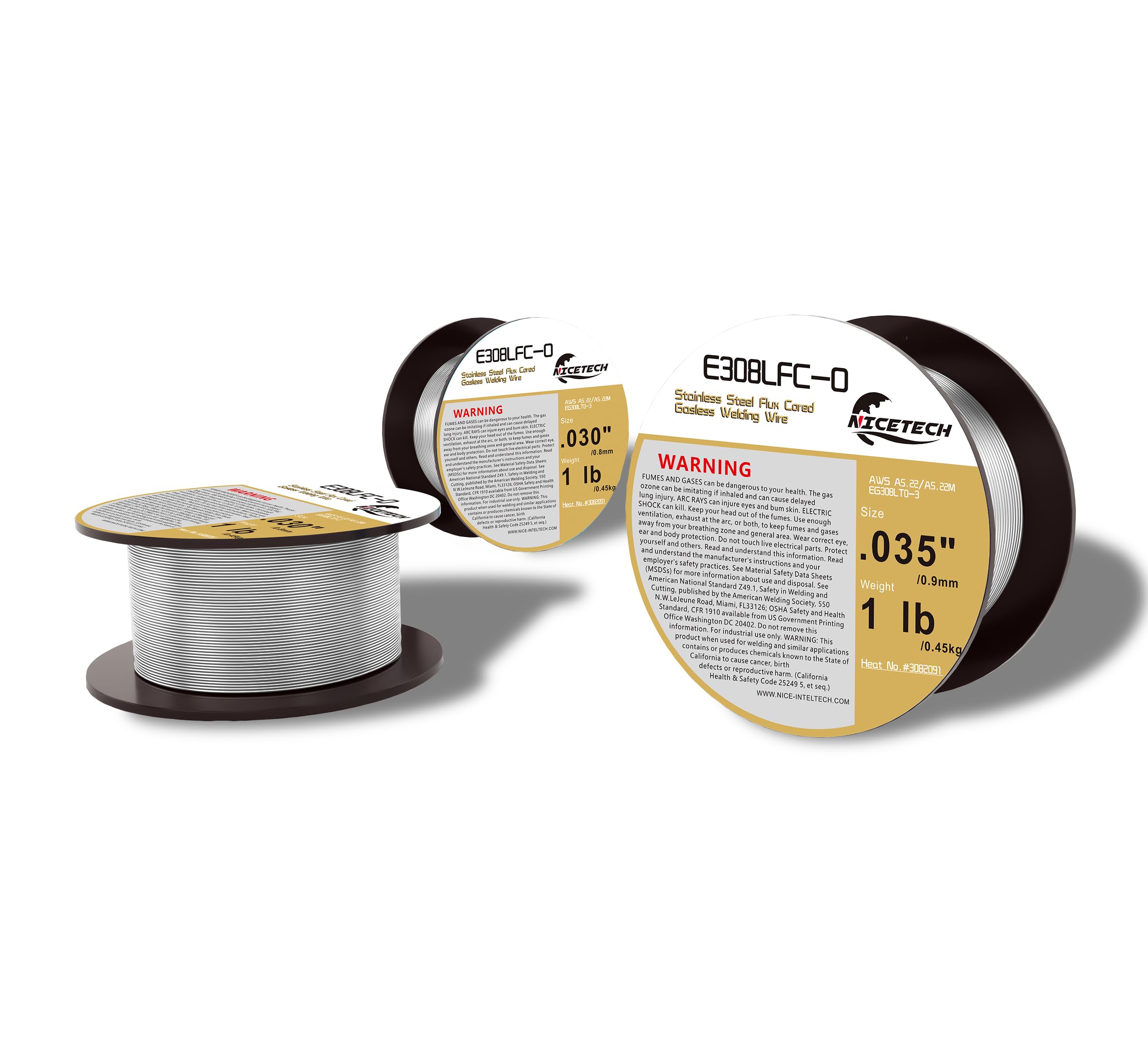 Gasless Flux Cored Welding Wire, Stainless Steel, E308LFC-O. 035-Diameter, 1 Pound Spool, Silver, Package of 1