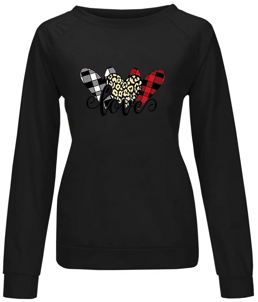 Esobo Women Casual Sweatshirts Long Sleeve Crewneck Graphic Print Pullovers Shirts Loose Cotton Tops T-Shirts