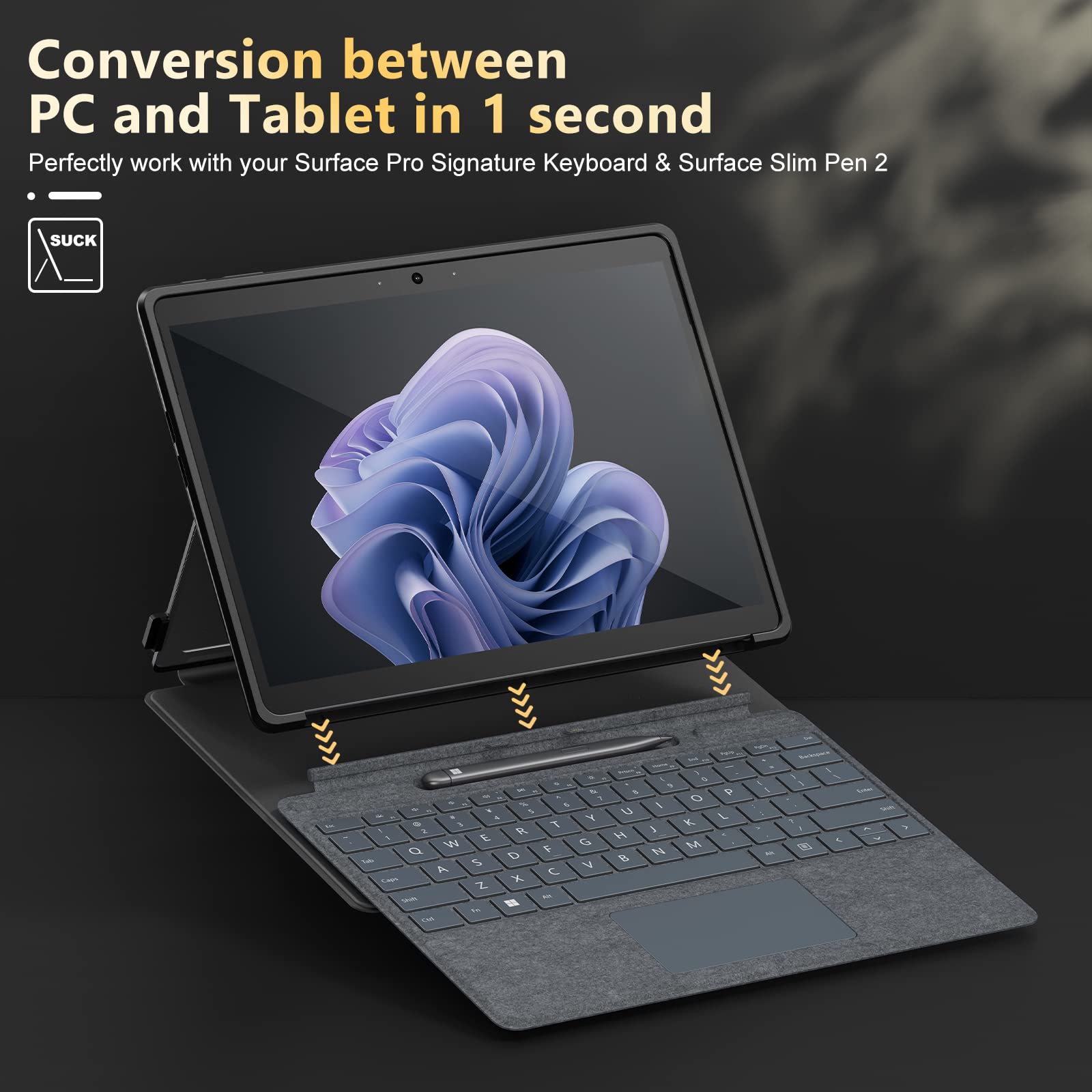 INFILAND Microsoft Surface Pro 11/10/9 Case, Military-Grade Drop Protection High Clearity Case Leather Cover Designed for Surface Pro 11th Edition AI, Work with Type Cover Keyboard, Black