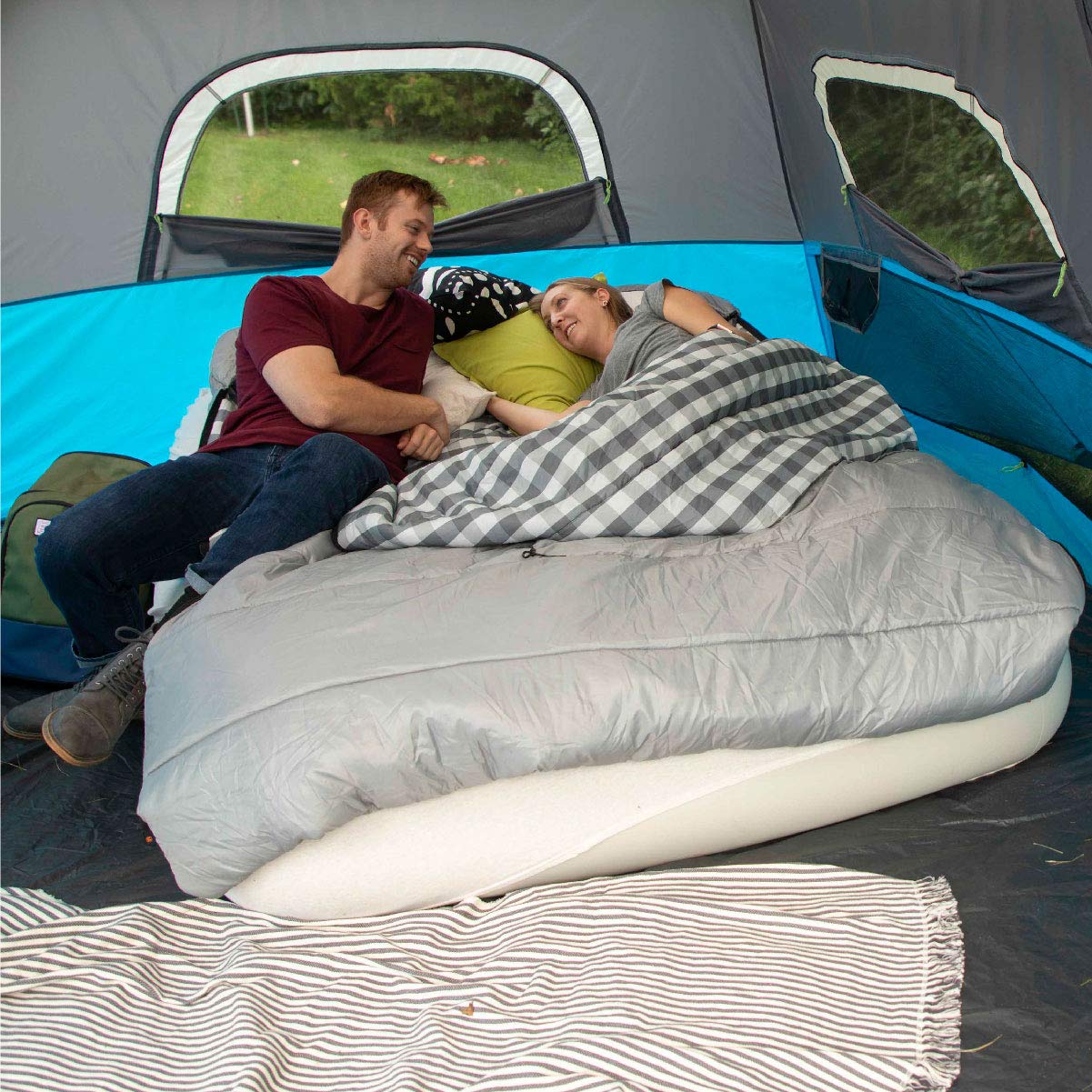 Core 40 Degree Double Sleeping Bag for Backpacking, Camping, or Hiking - Fits Queen Size Air Bed for Adult, Teens, and Kids, Gray (40110)