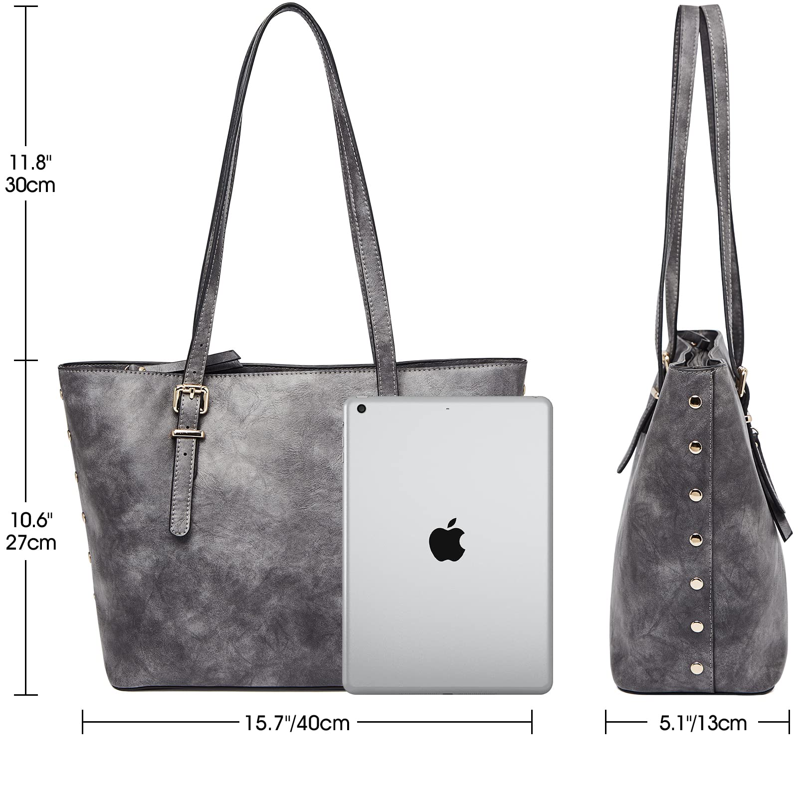 FOXLOVER Vegan Leather Tote Bags for Women Large Capacity Shoulder Bag Vintage Satchel Handbag Purse (Grey)