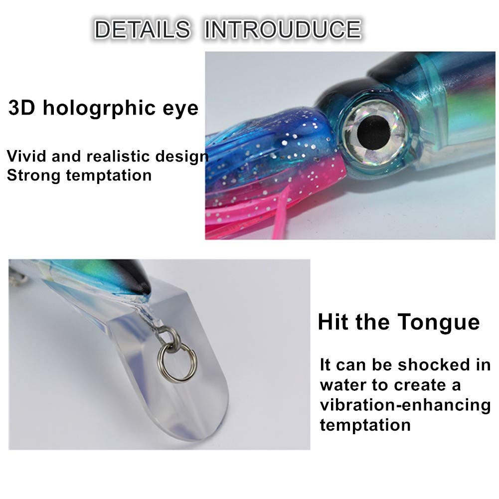 DAMIDEL 4 Pcs Large Simulation Squid Fishing Lures Bait Kit, Over 5.5 in/ 43g, 3D Holographic Eyes,Built-in Multicolored Lead BlocksThrough Heavy Duty ,Stable and Tempting