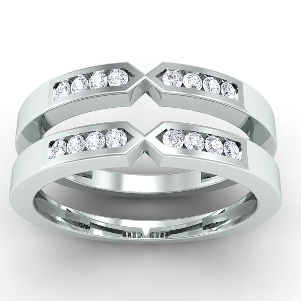 Dazzlingrock Collection 0.25 Carat (ctw) 14k Round Diamond Women Anniversary Wedding Band Enhancer Guard Double Ring 1/4 CT, White Gold, Size 7