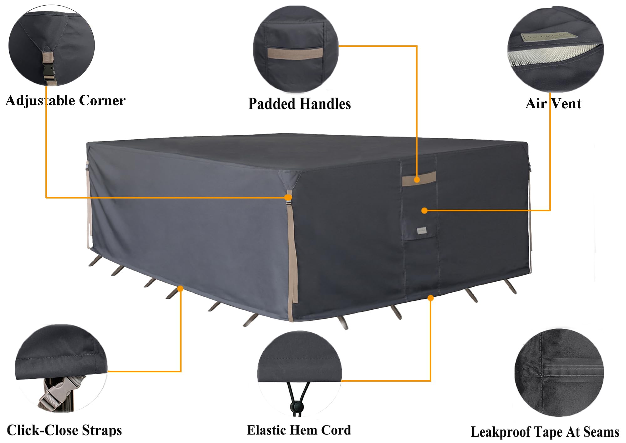 Garden Balsam Heavy Duty Waterproof Patio Furniture Covers,Fading Resistant Outdoor Table and Chair Covers Large Rectangular 128"Wx 82"D x 28"H Dark Grey