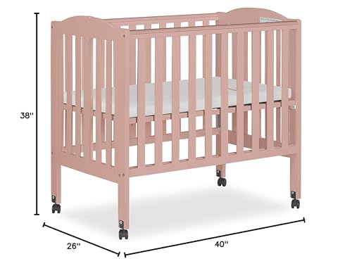 Dream On Me 2-in-1 Portable Folding Stationary Side Crib in Dusty Pink, Greenguard Gold Certified, Two Adjustable Mattress Height Positions,Made of Solid Pinewood, Flat Folding Crib