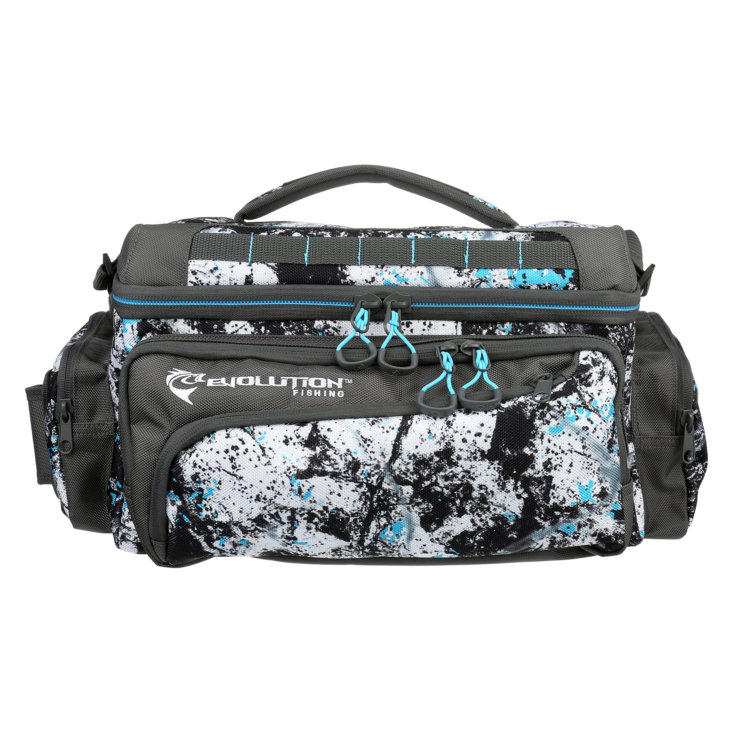 Evolution Fishing Largemouth 3700 Tackle Bag - 19" in, Water Camouflage, Outdoor Carry Bag w/ 3 Fishing Trays, Plier Holster, Tackle Box Storageā¦