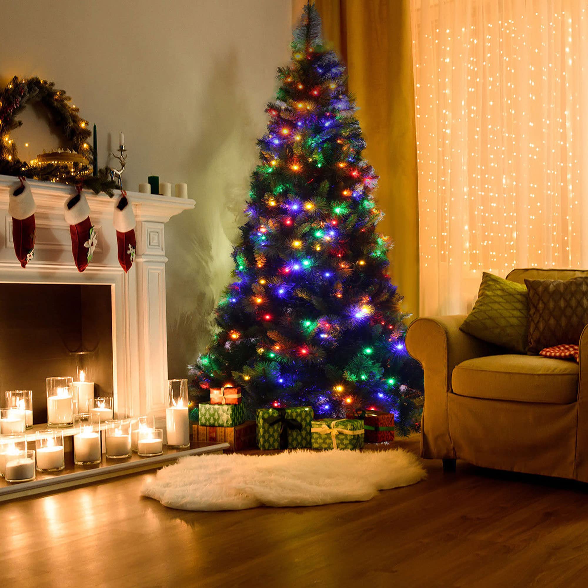 Dazzle Bright Christmas Tree Lights, 360 LED Waterfall Tree Topper Lights with Remote & 8 Lighting Modes, 9.8FT X 12 Lines Christmas Lights for Indoor Outdoor Yard Party Xmas Decoration (Warm White)