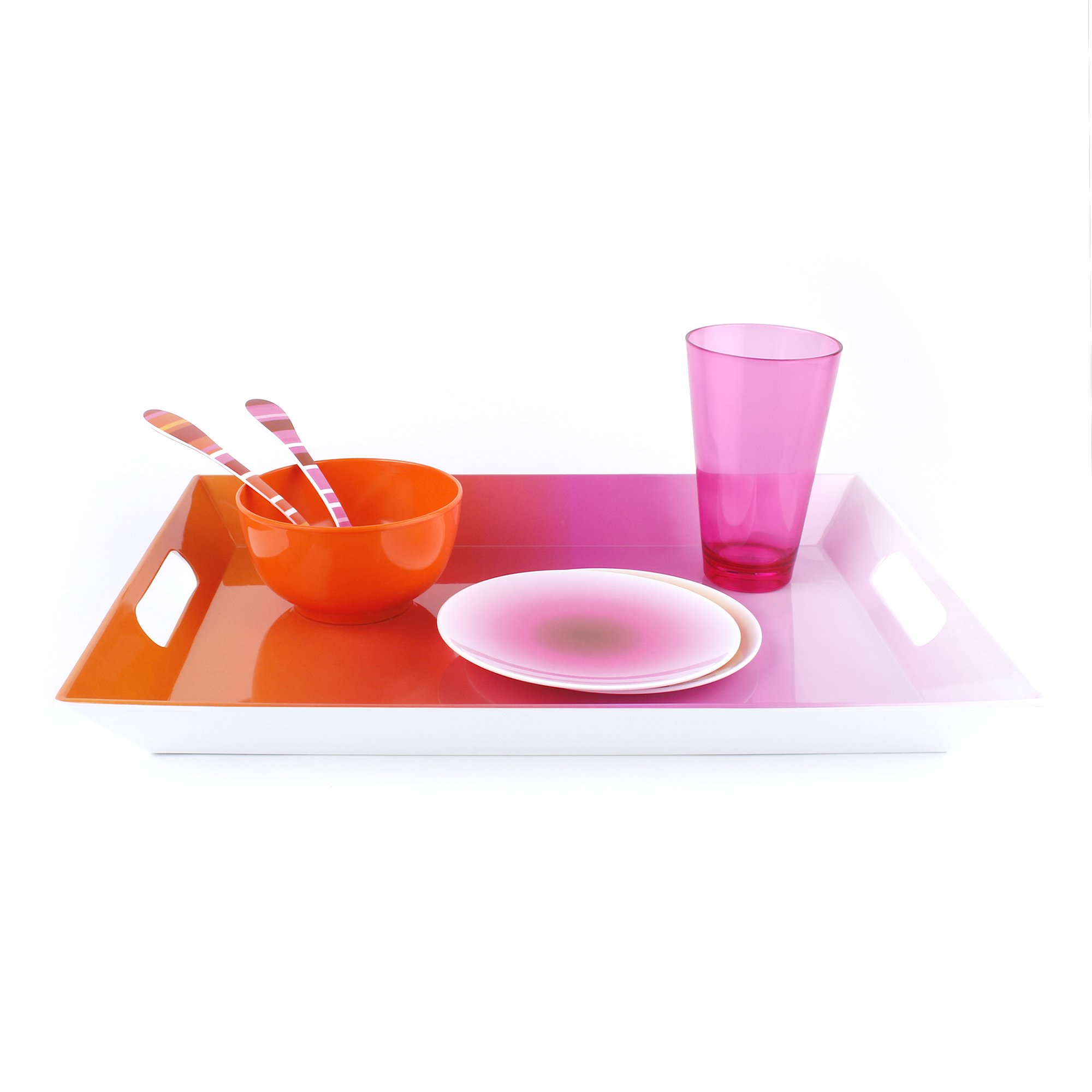 French Bull Large Melamine Tray, 19” -Designer Fun Vibrant Colorful Rectangular Dinnerware, Food Serving Platter- Indoor and Outdoor Entertaining, Shatterproof, BPA Free, Dishwasher Safe, Pink Ombre