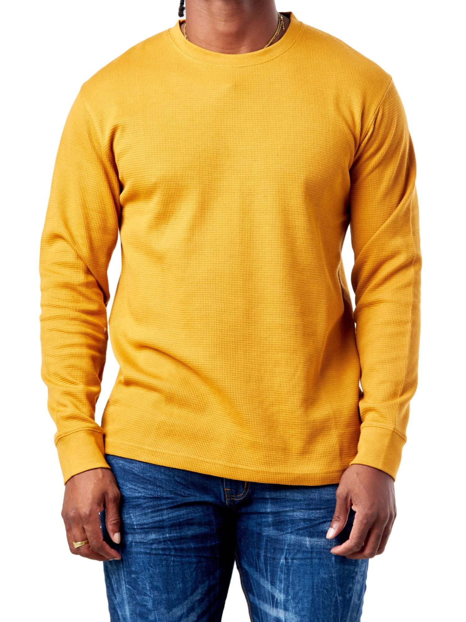 Evolution In Design Men's Basic Waffle Thermal Knit Sweater Long Sleeve Crewneck T-Shirt Big Size S-6X (Timber, Large)