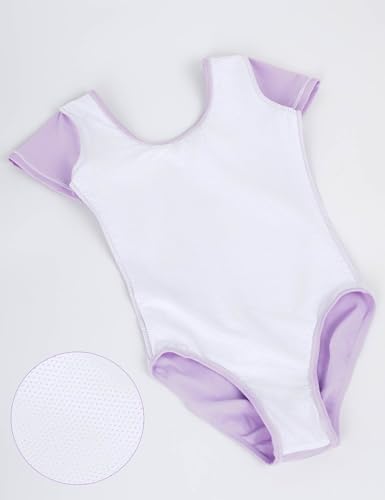Daydance Short Sleeve Lined Purple Leotards for Girls Ballet, Dance, Gymnastics, Swim