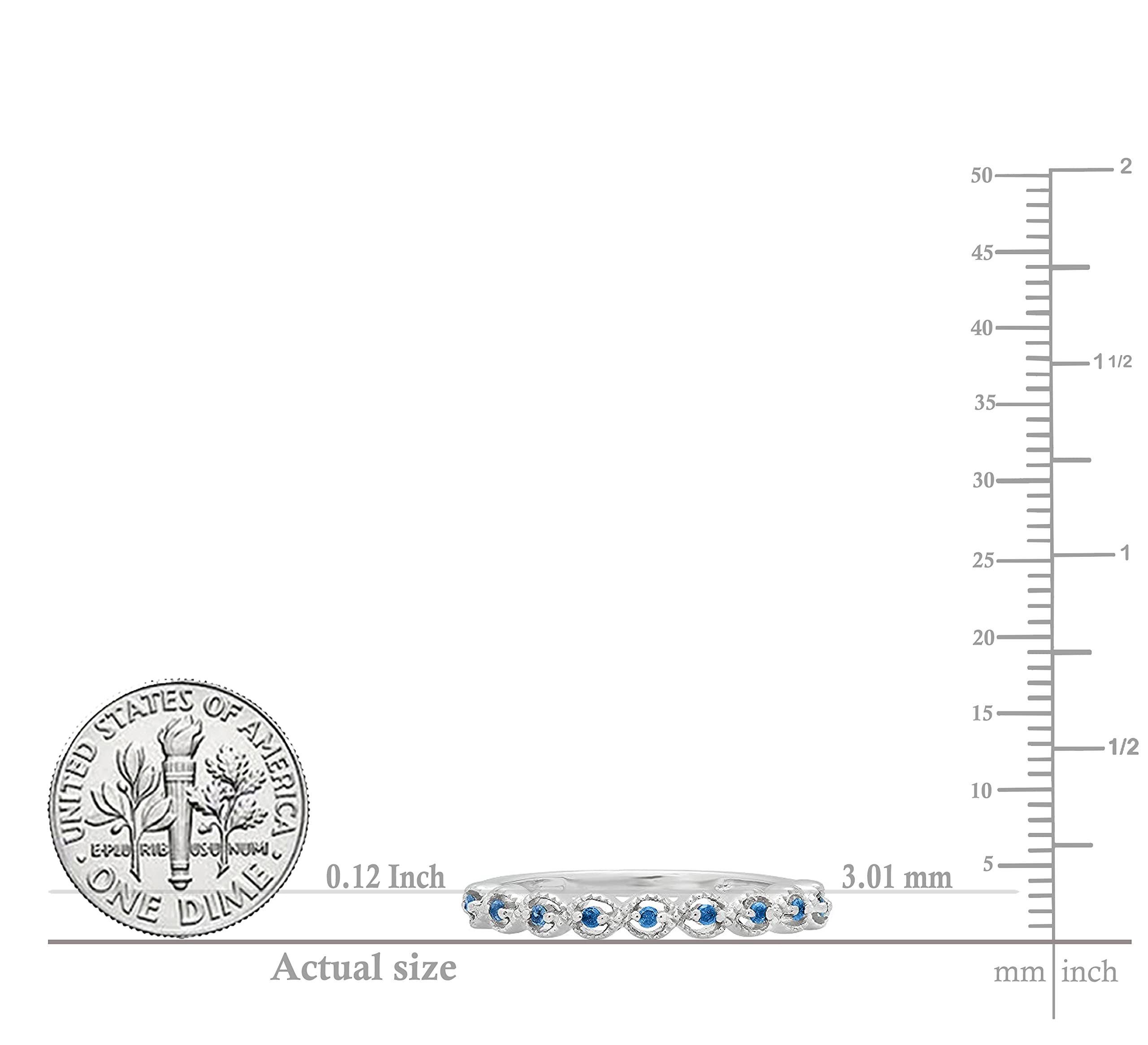 Dazzlingrock Collection 0.10 Carat (Cttw) Round Blue Diamond 9 Stone Minimalist Stackable Wedding Ring for Women in 925 Sterling Silver, Size 8.5