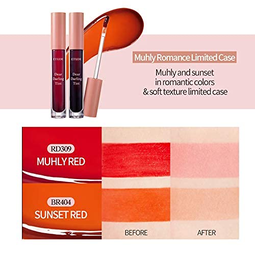ETUDE Dear Darling Water Gel Tint (Sunset Red #BR404) - Long-lasting Effect up with Fruity, Juicy, Moist, and Vivid coloring…